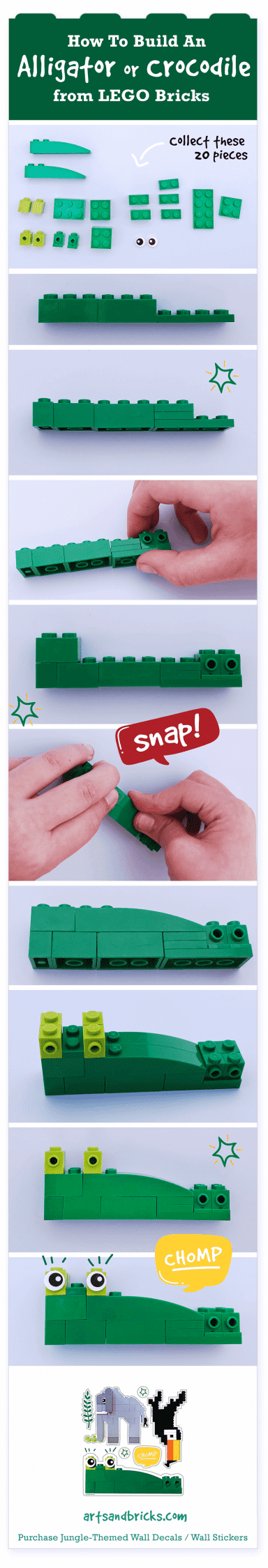 How to build an alligator or crocodile out of bricks - Arts and Bricks