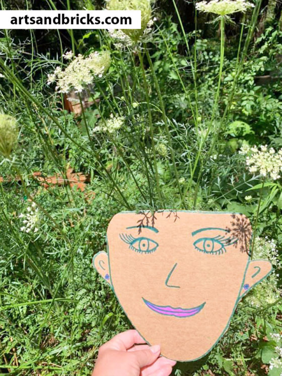 Cardboard Faces with Nature Hair - Arts and Bricks